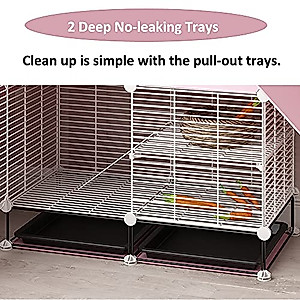 DuvinDD 2-Story Rabbit Cage Indoor Bunny Hutch with 2 Deep Pull-Out Trays and Urine Guard, Guinea Pig Cage Metal Wire Netting Villa, Small Animals House for Ferret, Chinchilla, Hedgehog (White)