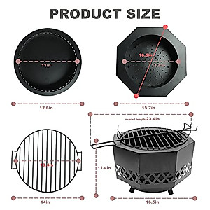 Fire Pit Set, Bonfire Fire Pit, Fire Pit Bowl, Wood Burning Brazier for Outside Outdoor Small Bonfire Pit Steel Firepit Bowl for Patio Camping Backyard Deck Picnic Porch (S-Black)