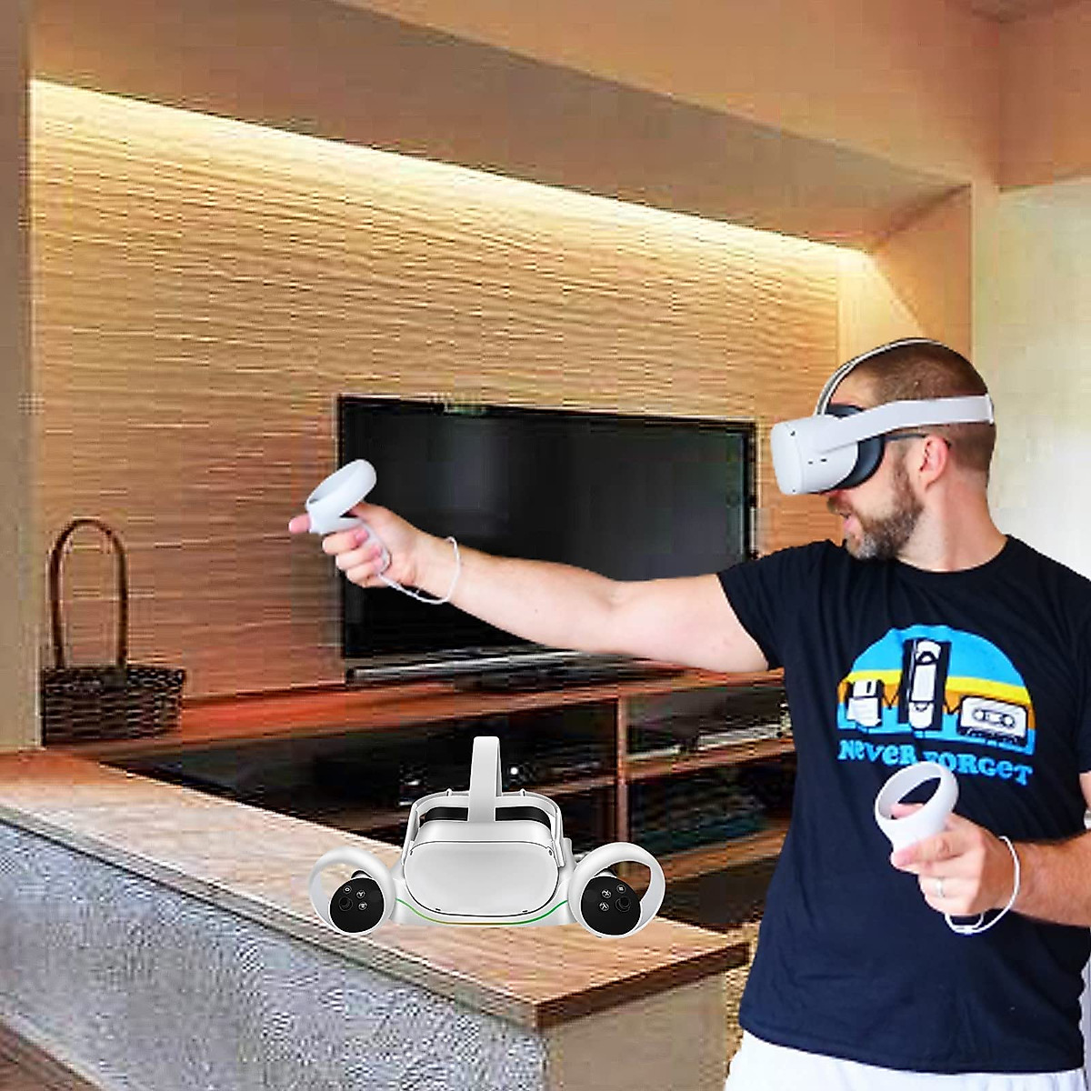 Megadream Charging Dock for Oculus Quest 2, Fast Charging Dock for Oculus Quest 2 VR Headset, Desk Mounted & Wall Mounted, Led Display, with 2 Holder for Touch Controller