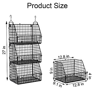 PUPPYCUTE Stackable Wire Storage Baskets for Kitchen Closet Pantry, Hanging Closet Organizers Storage Shelves Organization, Wall Mount Metal Basket Bins, Clothing Vegetable & Fruit Organizer 3 pcs