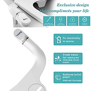 Bidet Attachment for Toilet, Atalawa Ultra-Slim Bidet Attachment Non-Electric Dual Nozzle (Posterior Rear/Feminine Wash) Fresh Cold Water Bidet Toilet with Adjustable Water Pressure and Brass Inlet