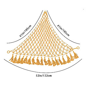 Stuffed Animal Storage Net, Macrame Toy Plush Toy Net Hammock Easy to Install Animals Corner Hanging Stuffed Animal Storage Holder Space Saving Tassel Toys Bedroom Storage Hammock (Autumn Yellow)