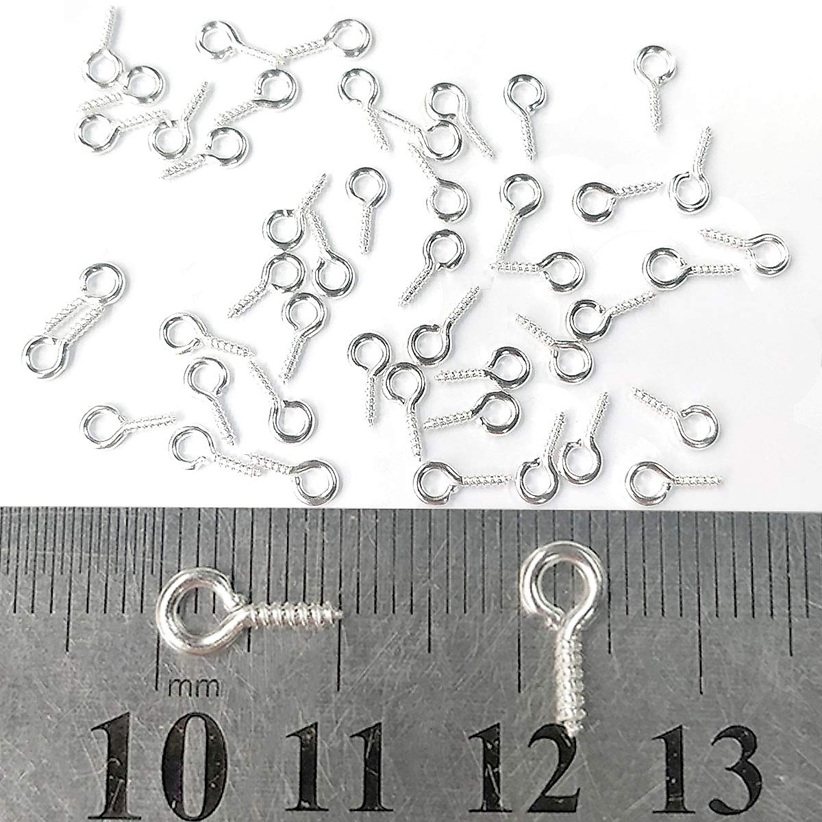 300PCS Small Screw Eye Pins,10 x 5mm Eye pins Hooks,Mini Screw Eye Pin Peg for Arts & Crafts Projects,Self Tapping Screws Hooks Ring for Cork Top Bottles & Charm Bead & DIY Jewelry Making (Silver)