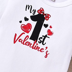 HINTINA Infant Baby Girl 1st First Valentines Day Outfits Red Heart Bodysuit Clothes Set 12-18 Months