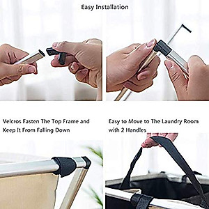 135L Laundry Cloth Hamper Sorter Basket Bin Foldable 3 Sections with Aluminum Frame 26''×24''H Washing Storage Dirty Clothes Bag for Bathroom Bedroom Home Storage basket(Brown+Grey+Black, 3 Liner)