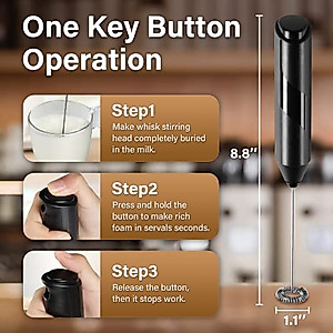 YSSOA Electric Milk Frother Handheld with Stainless Steel Stand Battery Operated Whisk Drink Mixer for Coffee, Frappe, Latte, Matcha, Hot Chocolate, Black (1 Pack, Black2)