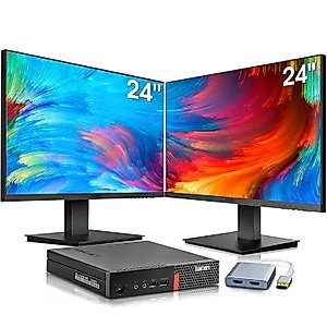 Lenovo ThinkCentre M910q Desktop Computer Mini PC with Dual Monitors KOORUI 24inch, Intel i7 6700T up to 3.60GHz,32GB RAM,New 512GB NVMe SSD