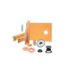 Schluter Kerdi 38 Inch x 60 Inch Offset Shower Kit with 2 Inch PVC Flange, Stainless Steel Grate and Joint Sealant