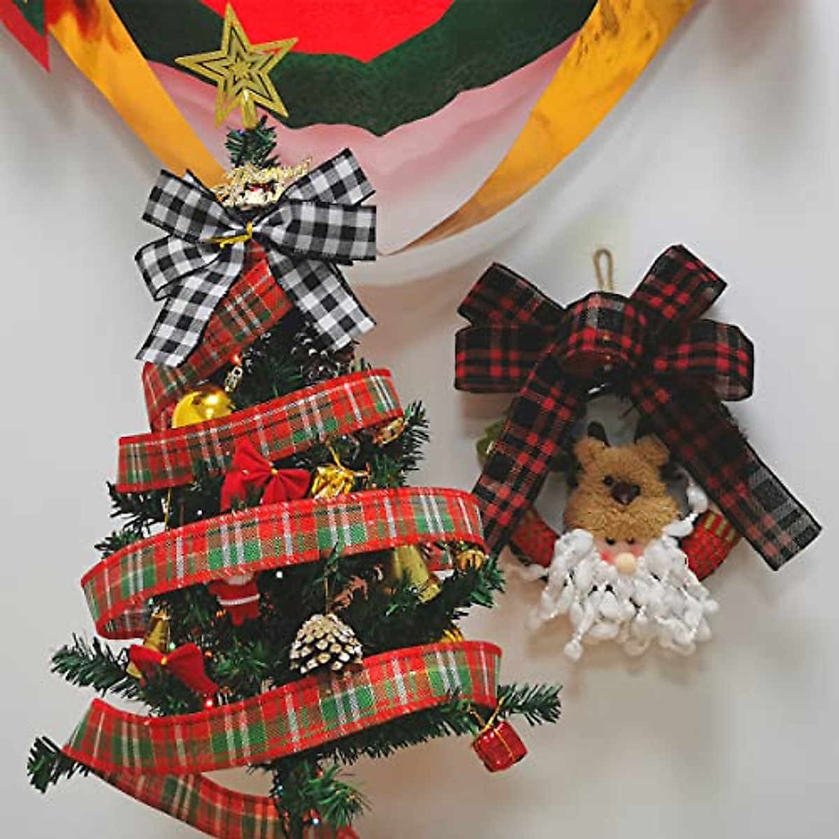 Wired Edge Buffalo Plaid Ribbon and Fabric Burlap Ribbon for DIY Craft Wrapping Christmas Decoration 6.56 Yard (2.36 inch, Red&Green Plaid, 1 Roll)