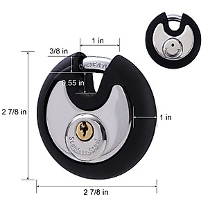 DAYGOS Outdoor Padlock for Storage Unit, Waterproof Stainless Steel Disc Lock with Rubber Bumper for Sheds,Gate and Fence, Heavy Duty Discus Keyed Pad Lock (3/8-Inch Shackle)