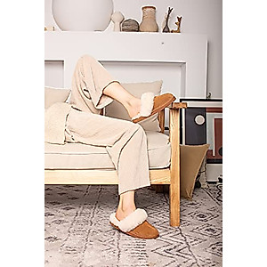 Parfeying Women's Sheepskin House Slippers Indoor Outdoor Shearling Shoes for Women,L21605 Chestnut 11US