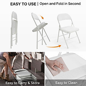 VINGLI Folding Chairs with Padded Seats, Metal Frame with Pu Leather Seat & Back, Capacity 350 lbs, White, Set of 10
