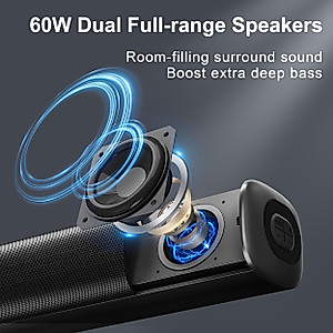 Passau Sound Bars for TV Speaker 22 Inch 60W Full-Range Divers, LED Display, Bass Adjustable, Bluetooth 5.3 Soundbar, HDMI(ARC)/USB/AUX Inputs, 5 EQ Surround Sound System TV Sound Bar for Home Audio