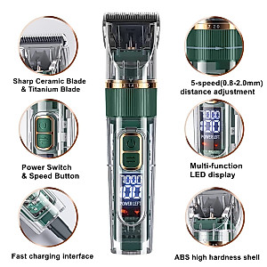 Dog Hair Clippers,Dog Grooming Clippers Kit with Led Display,Pet Clippers Grooming for Dogs Thick Coats,Low Noise Heavy Duty Pet Hair Shaver Trimmers (Green)
