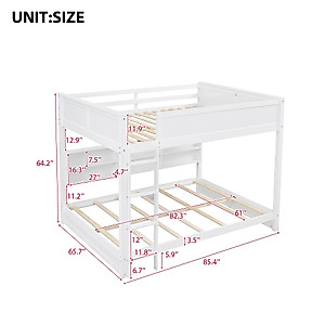 XD Designs Wood Bunk Bed Queen Over Queen Size with Built-in Storage Cabinets and USB Ports, Versatile Bunk Bed Frame with Ladder and Guardrail for Kids Teens Adult, Maximize Space (White-9.30)