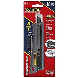 OLFA 18mm Heavy-Duty Utility Knife (NL-AL) - Multi-Purpose Comfort Rubber Grip Precision Knife w/ Auto-Lock Mechanism & Snap-Off Blade, Replacement Blades: Any OLFA 18mm Blade