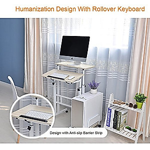 SogesGame Mobile Laptop Stand 23.6 inches Small Rolling Standing Desk with Wheels Height Adjustable Standing Desk, Maple