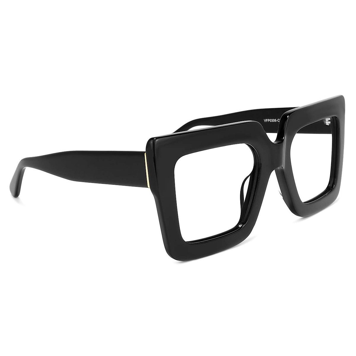 Zeelool Stylish Acetate Thick Oversized Square Eyeglasses Frame for Women with Non-prescription Clear Lens Brandon VFP0306-02 Black