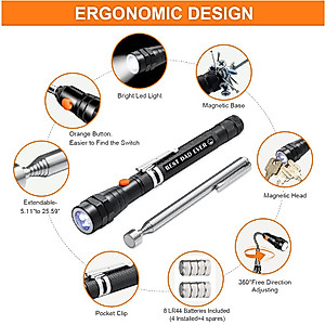 Magnetic Pickup Tools Gifts for Dad - Engraved "BEST DAD EVER" Telescoping Magnet Flashlight Pick Up Gadget Tool LED Light for Men, DIY Handyman, Father/Dad, Husband, Boyfriend, Him, Women URGENEX