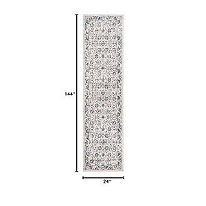 SAFAVIEH Charleston Collection Runner Rug - 2' x 12', Ivory & Blue, Oriental Distressed Design, Non-Shedding & Easy Care, Ideal for High Traffic Areas in Living Room, Bedroom (CHL413A)