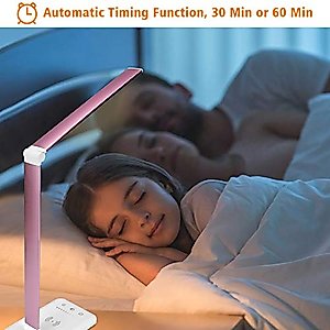Desk Lamp with Wireless Charger, Eye-Caring LED Desk Lamps for Home Office Table, Touch Control Dimmable Reading Task Lamp, 5 Lighting Modes, USB Charging Port, Desk Light Lamp with Alarm Clock, Pink