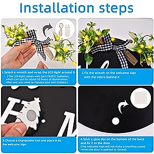 IDATOO Interchangeable Welcome Home Sign, Front Door Decor With 4 Seasonal Wreaths and 21 Changeable Icons, Rustic Wood Wall Porch Hanger for Holiday Halloween Christmas(Black)