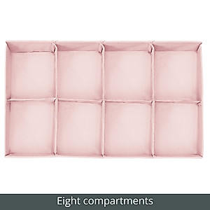 mDesign Fabric 8-Section Divider Drawer Organizer Bin for Baby Nursery Dresser, Closet, Shelf, Changing Table Organization, Hold Clothes, Toys, Diapers, Bib, Blanket - 2 Pack, Pink/White Polka Dot