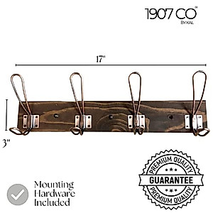 1907 CO Rustic Coat Rack with 4 Hanging Hooks for Hats, Jackets, Hats or Umbrellas, Heavy Duty Wooden Farmhouse Wall Mount, Entryway, Living Room, Hallway, and Mudroom, 17” Long