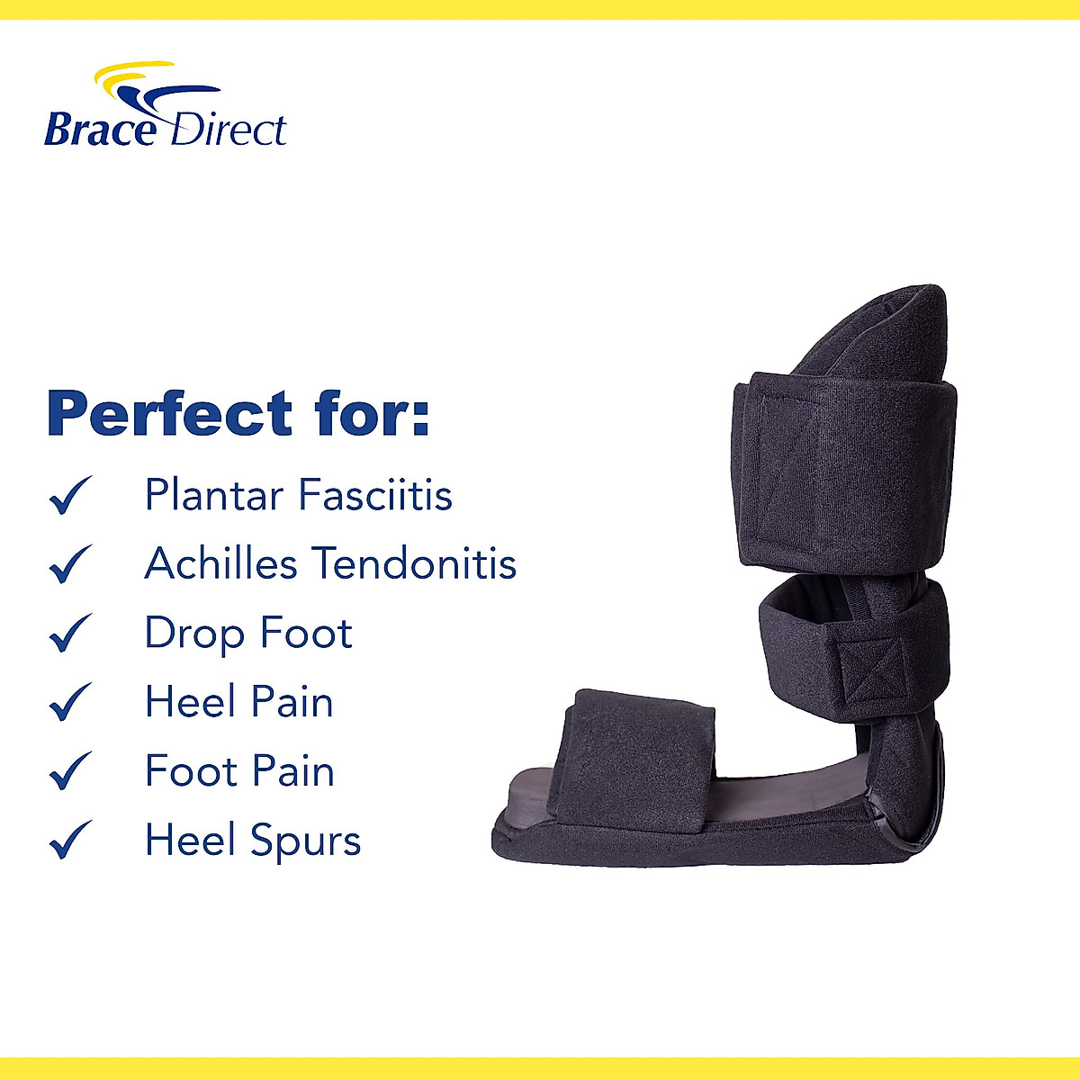 Brace Direct 90 Degree Comfort Padded Night Splint- Soft Sleeping Boot- Stretch for Plantar Fasciitis, Achilles Tendinitis and Heel Pain- Right or Left Foot- Men or Women