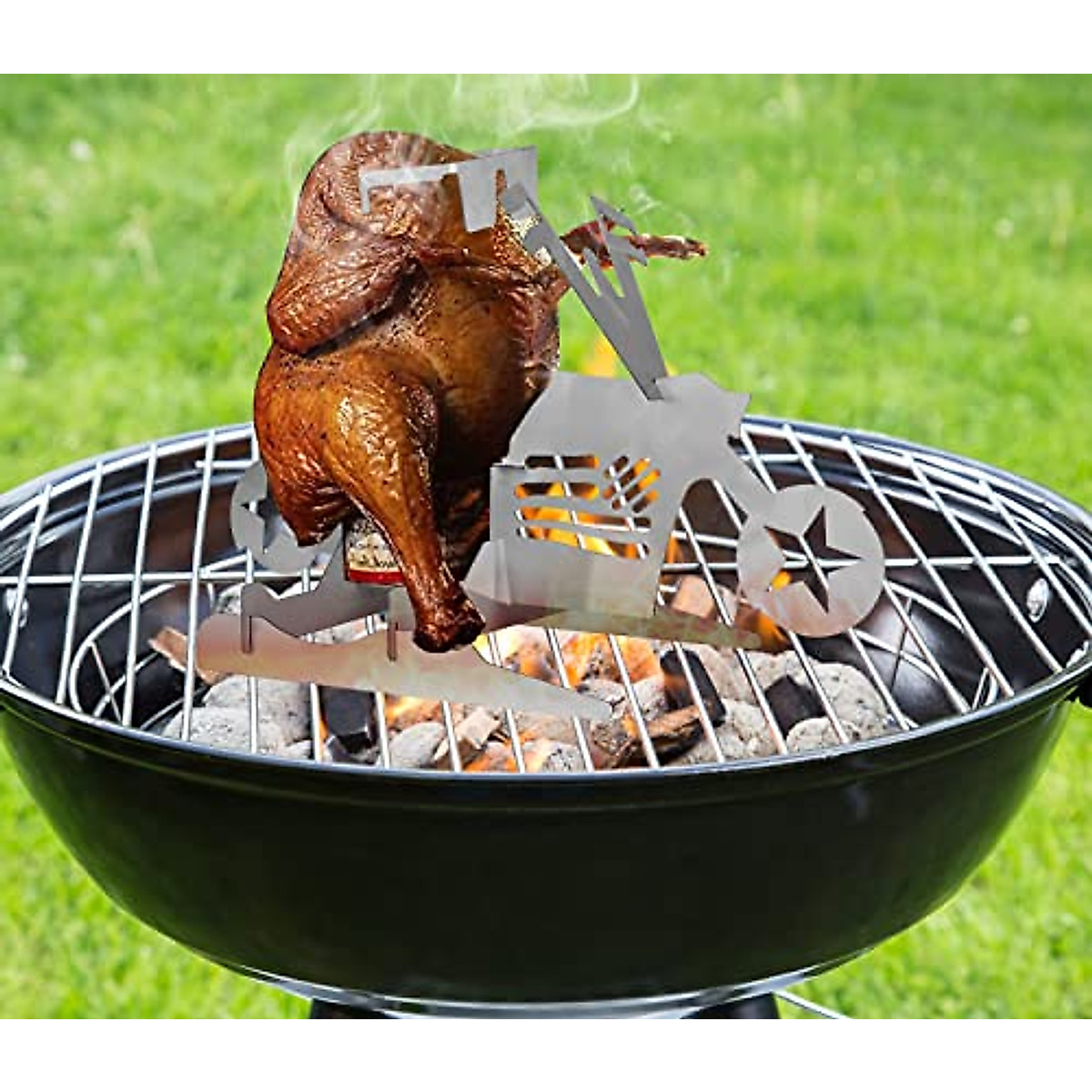 Motorcycle Beer Can Chicken Holder for Grill, Portable Beer Chicken Stand, Roast Chicken Rack for Outdoor BBQ (Five-Pointed Star)