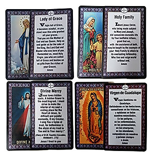 Catholic SET of 10 Holy Prayer Cards - New Plastic material! St Benedict St Jude St Michael St Christopher Holy Family L of Guadalupe L of Miraculous L of Grace L undoer of Knots Divine Mercy