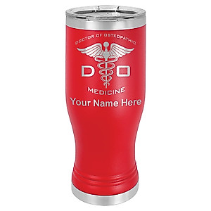 LaserGram 20oz Vacuum Insulated Pilsner Mug, DO Doctor of Osteopathic Medicine, Personalized Engraving Included (Red)