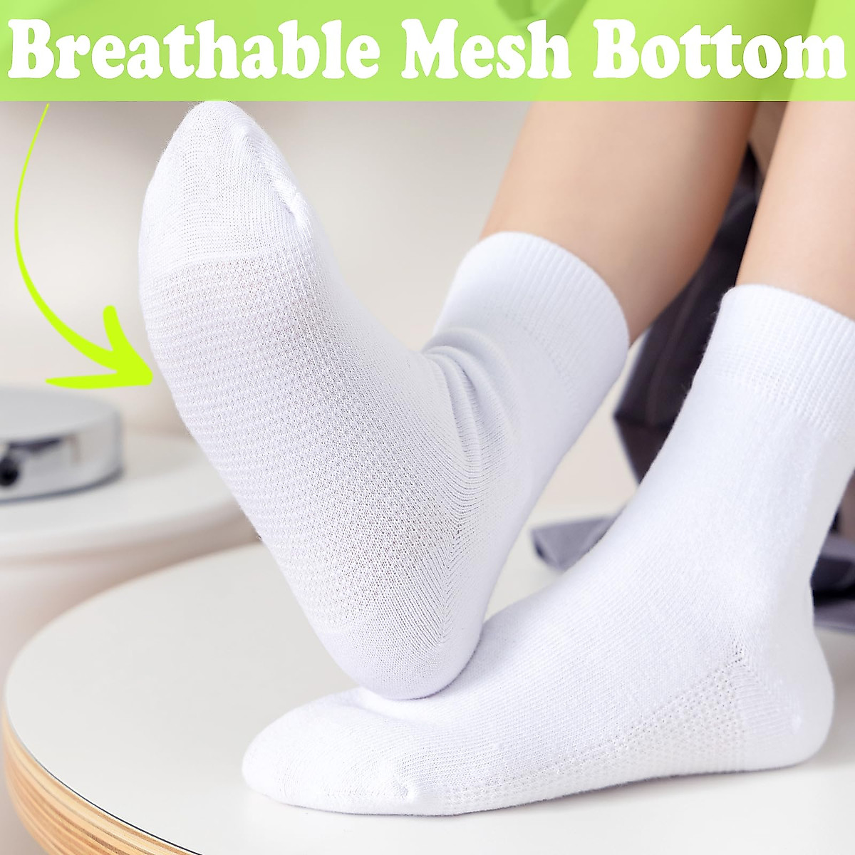 Mini angel Boys Girls Crew Socks Seamless Cotton Socks Kids School Socks Dress Socks for 8-10 Years, 6 Pairs (White, L)