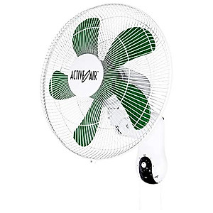 Active Air ACF16 16 inch 3-Speed Wall-Mountable 90-Degree Oscillating Hydroponic Grow Fan with Spring-Loaded Plastic Clip, White/Green