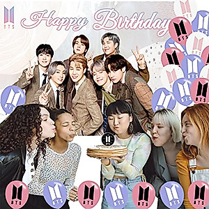 BTS Bangtan Boys Birthday Party Decoration, BTS Party Photo Background 5 x 3 FT and 24Pcs BTS Balloon, BTS Merch Party Backdrop Supplies for Army, Fans
