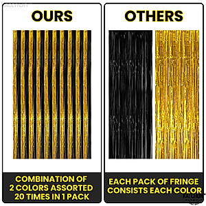 KatchOn, XtraLarge Black and Gold Streamers - 3.2x8 Feet, Pack of 2 | Happy New Year Backdrop for Happy New Year Decorations 2025 | Black and Gold Fringe Curtain for Black and Gold Party Decorations