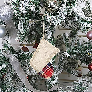OWUYUXI 16 Pcs Burlap Christmas Ornaments 2020 Set, Funny Unique Mini Christmas Tree Ornaments Bulk, Rustic Christmas Decorations Clearance Decor, Small Red Plaid Christmas Stockings/Ball/Tree/Bell