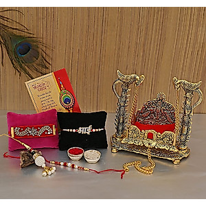 KRISHA KRAFTS Gopal Jhula Singhasan/Peacock Bhai Rakhi/Lumba/Greeting Card for Brother Combo Set Rakshabandhan for Sister Kids 3.9 out of 5 sta
