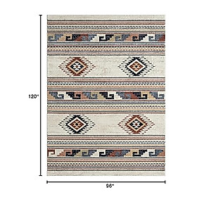 Abani Multicolor Southwestern Design Area Rug - Non-Shed Orange, Grey & Beige 7'9" x 10'2" (8x10) Tribal Pattern Dining Room Carpet Rugs