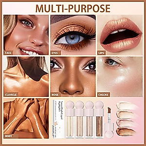 Jutqut Liquid Highlighter, Shimmer Face Body Highlighter Wand,Waterproof and Long-lasting Cream Smooth Highlighter Illuminator, Silky Natural Glow Makeup Stick for Body, 02#STARLIGHT