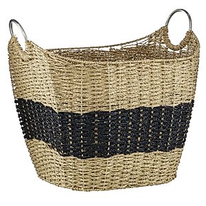 Deco 79 Coastal Seagrass Storage Basket, 21" x 17" x 19", Natural Brown