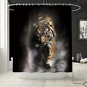 Tiger Bathroom Set Bath Rugs Bathroom Accessory Sets Lion Tiger Wolf Printing Shower Curtain mat Four Sets of Bathroom Toilet Anti-Skid Absorbent Carpet Foreign Trade Four-Piece (Tiger)