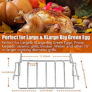 BBQ Turkey Roasting Rack for Smoker and Grill, Big Green Egg Parts,Rib Rack for Grilling and Smoking,Dual Purpose Stainless Steel Roast Rack for Large and XLarge Big Green Egg,Kamado Joe,Big Joe Etc