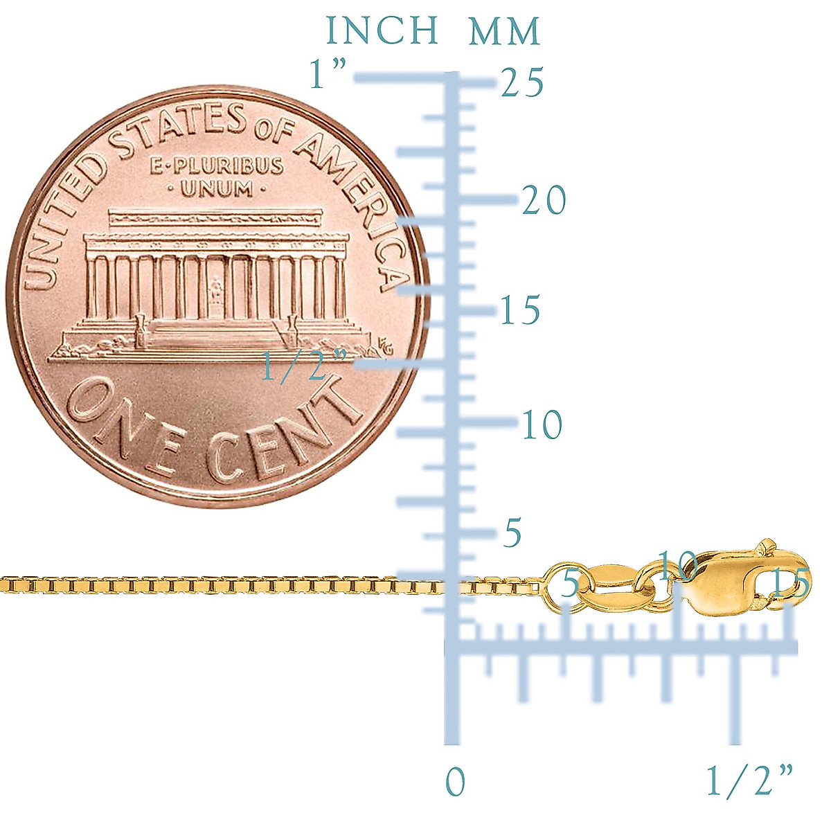 Jewelry Affairs 14k Yellow Real Solid Gold Mirror Box Chain Necklace, 1mm, 18"