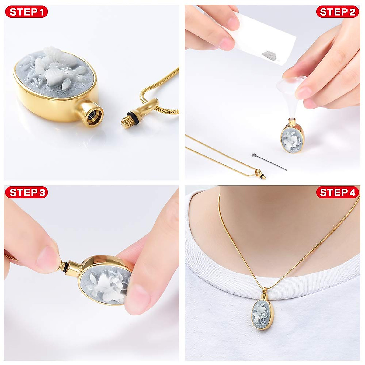 zeqingjw Cremation Jewelry Urn Necklace for Ashes Pendants Butterfly with Flower Memorial Funeral Keepsake Jewelry for Ashes (Gold)