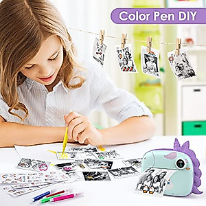 HiMont Kids Camera Instant Print, Digital Camera for Kids with Zero Ink Print Paper & 32G TF Card, Selfie Video Camera with Color Pens & Photo Clips for DIY, Gift for Girls Boys 3-12 Years Old (Green)