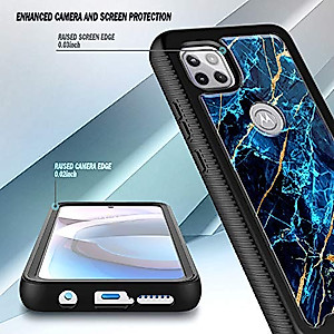 NZND Case for Motorola Moto One 5G Ace (One 5G UW Ace) with [Built-in Screen Protector], Full-Body Protective Shockproof Rugged Bumper Cover, Impact Resist Durable Phone Case (Marble Design Sapphire)