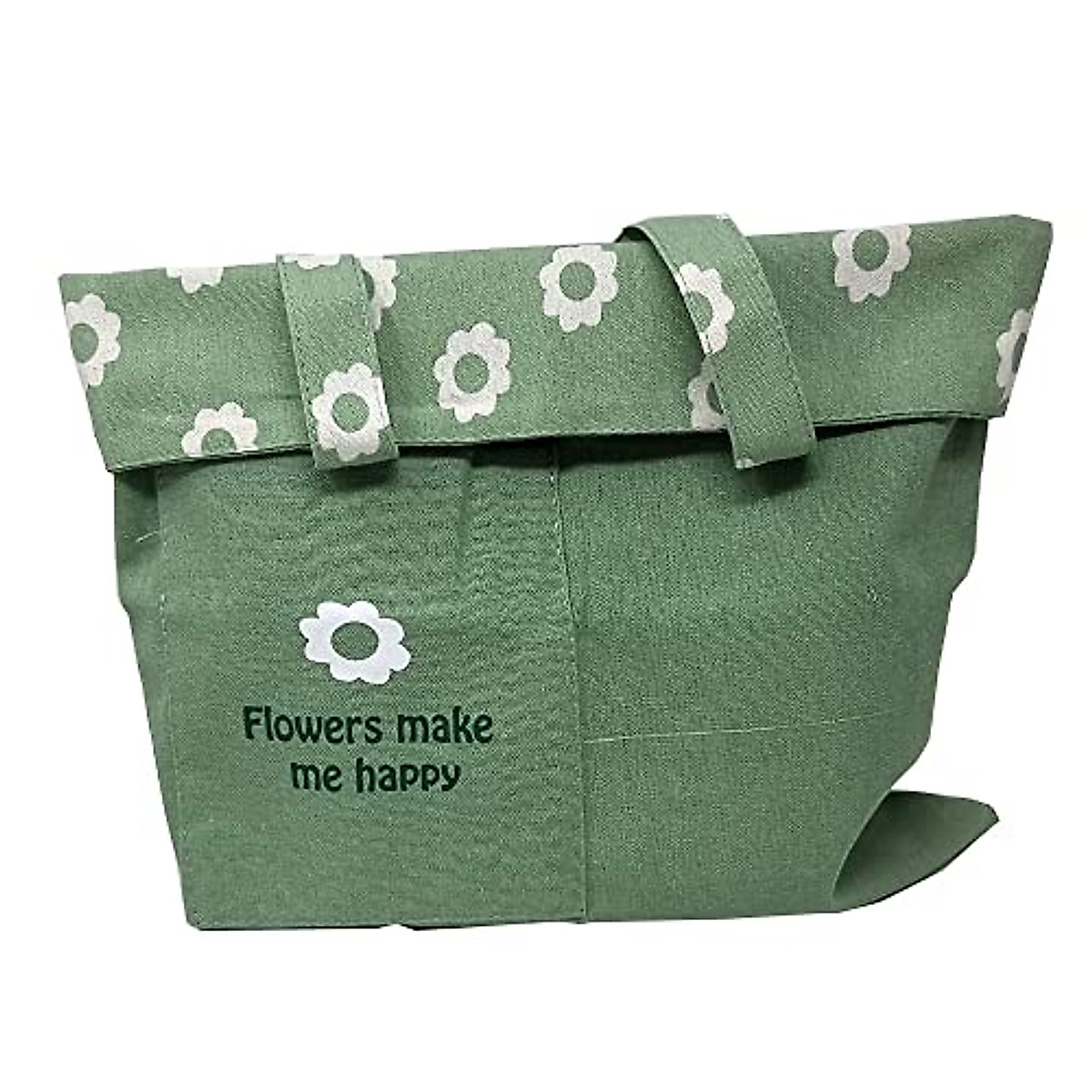 Green Flowers 100% Recycled Cotton Reversible Tote Bag - Summer, Gifts, School, Shopping bag, Green