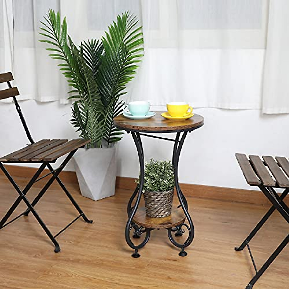 X-cosrack End Table, Round Side Table for Small Spaces, Coffee Tea Table Nightstand Home Decor for Living Room Balcony Bedroom Office,Rustic Brown & Black,15.75" L x 15.75" W x 24.0" H