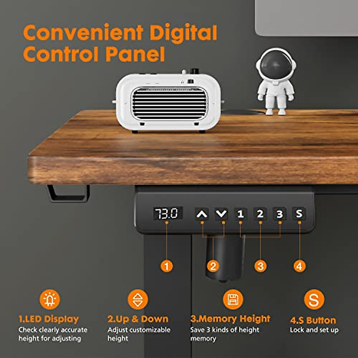Sweetcrispy Height Adjustable Electric Ergonomic Design 55 x 24 Inch, Sit Desk with Splice Board, Standing Table Black Frame/Rustic Brown Desktop for Home Office, 4824in-2 Drawers